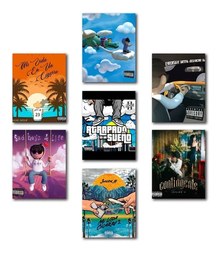 Cuadros Decorativos Junior H Discografía Álbum 7 Piezas | Envío gratis