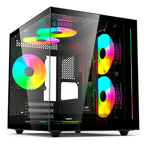 Gabinete Gamer Atx Cube Aquário Lateral De Vidro Temperado Cor Preto ...