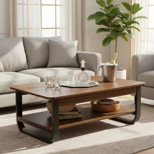 Mesa de Centro Cuadrada Moderna de Madera, Marrón con Estructura de ...