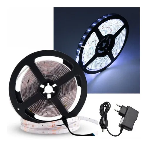 Tira Led 3528 De 10 Metros Color Blanco Frío 6500 K D482 Con Fuente