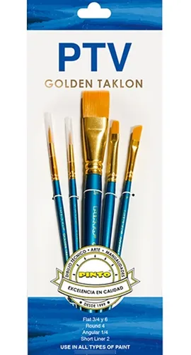 Set De Pinceles Pt-v Golden Taklon Con 5 Piezas Set De Pinceles Pt-v Golden Taklon Con 5 Piezas