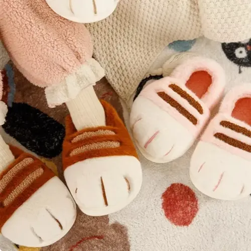 Lx Pantuflas Pata De Gato Peluche Pies Felpudos Acogedoras | Envío gratis