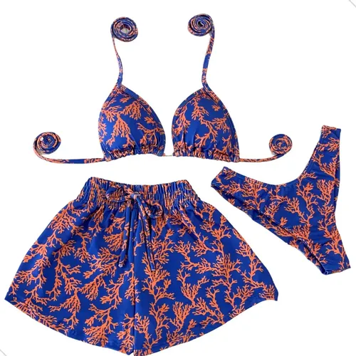 Biquini Conjunto Trikini 3 Peças Short Praia Moda Tendência | MercadoLivre