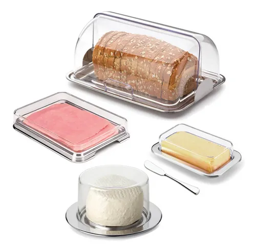 Kit Queijeira Porta Frios Porta Pão Manteigueira E Espátula | MercadoLivre Kit Queijeira Porta Frios Porta Pão Manteigueira E Espátula | MercadoLivre