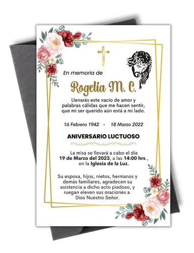 Invitación Aniversario Luctuoso Novenario Digital Imprimible en venta ... Invitación Aniversario Luctuoso Novenario Digital Imprimible en venta ...