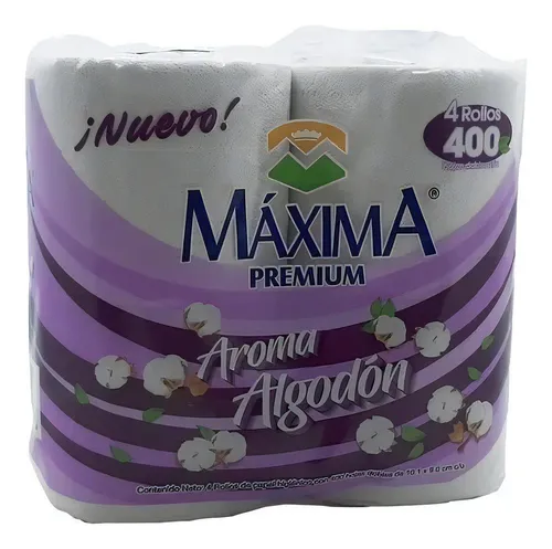 Papel Máxima Premium 400 Hojas Dobles 4 Rollos Aroma Algodon Mercadolibre
