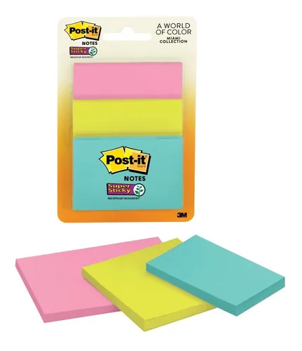3m Post It Notas Adhesivas Super Sticky Miami Blister Meses Sin Interés