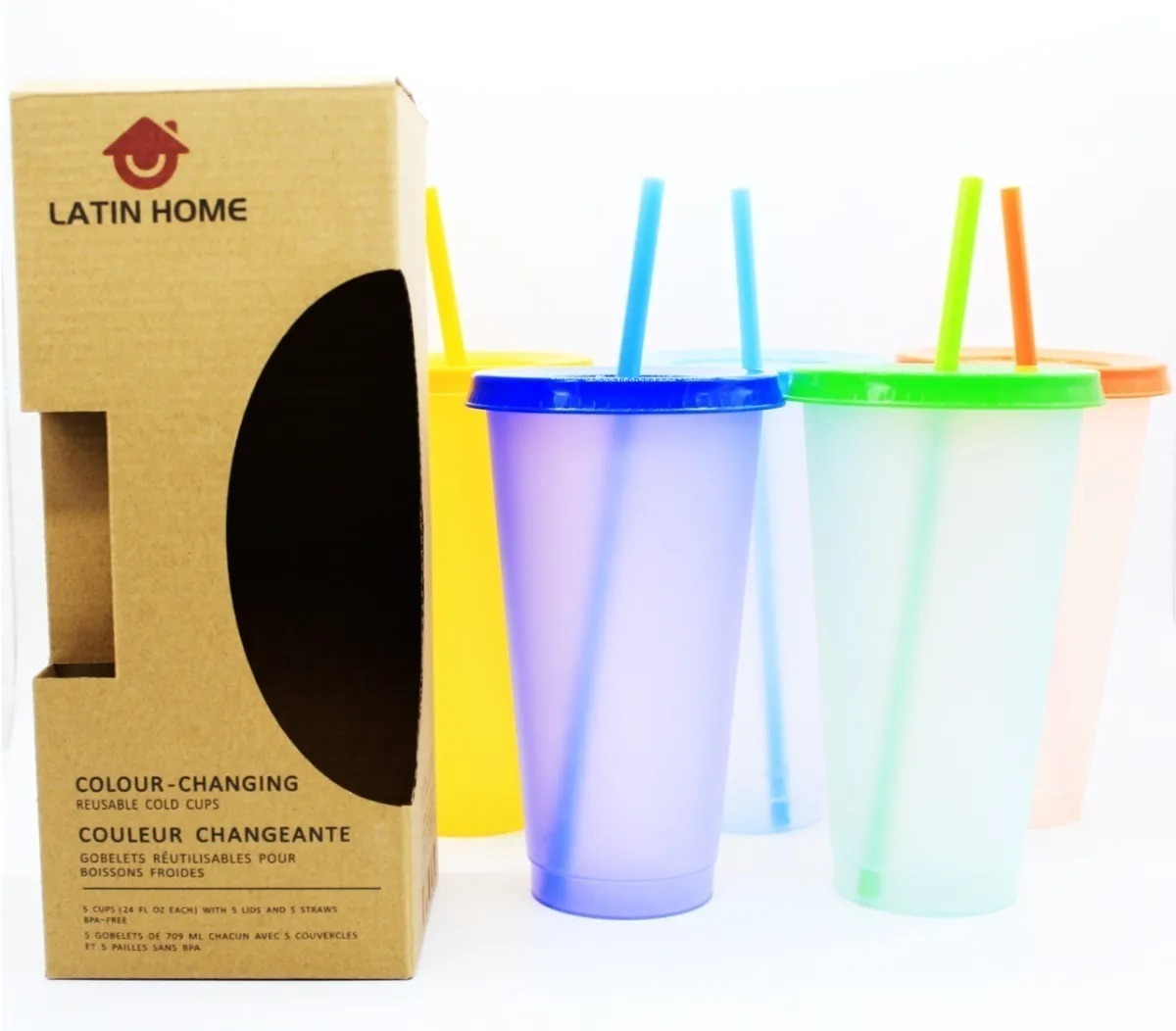 5 Vasos Mágico Cambia De Color Con Agua Fría 720ml Colores Meses Sin
