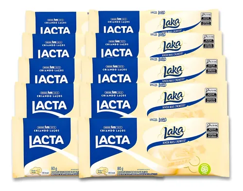 Chocolate Branco Laka Lacta Kit 10 Barras De 80g | Frete grátis