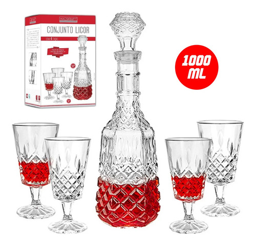 Licoreira Tampa Garrafa Licor Whisky Bar Vidro Kit 4 Taças ... Licoreira Tampa Garrafa Licor Whisky Bar Vidro Kit 4 Taças ...