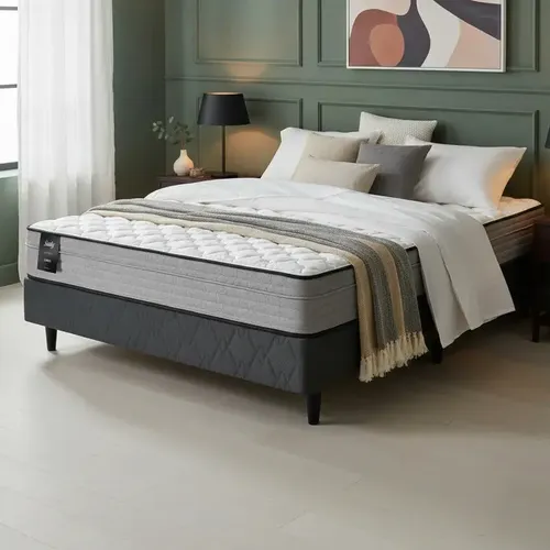 Sommier Y Colchon 2 Plazas (140x190) Sealy Linen Somun Color Gris ...