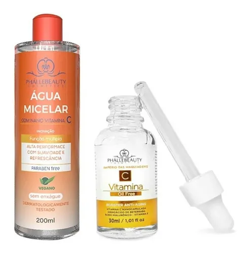 Kit Skincare C/ Agua Micelar + Serum Facial Vitamina C Vegan Phálle ... Kit Skincare C/ Agua Micelar + Serum Facial Vitamina C Vegan Phálle ...