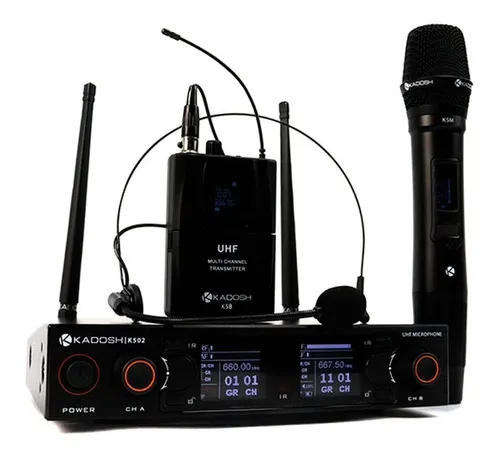 Sistema De Microfones Kadosh Sem Fio K-502c Headset + Bastão Cor Preto Sistema De Microfones Kadosh Sem Fio K-502c Headset + Bastão Cor Preto