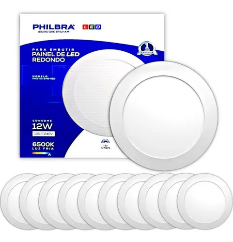 Kit 10 Painel Plafon Led Embutir Redondo 12w Branco Frio Kit 10 Painel Plafon Led Embutir Redondo 12w Branco Frio