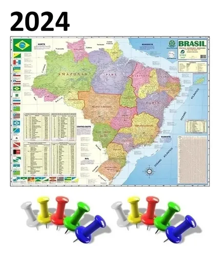 Mapa Brasil Politico Enrolado Atual 120 X 90 Alfinetes
