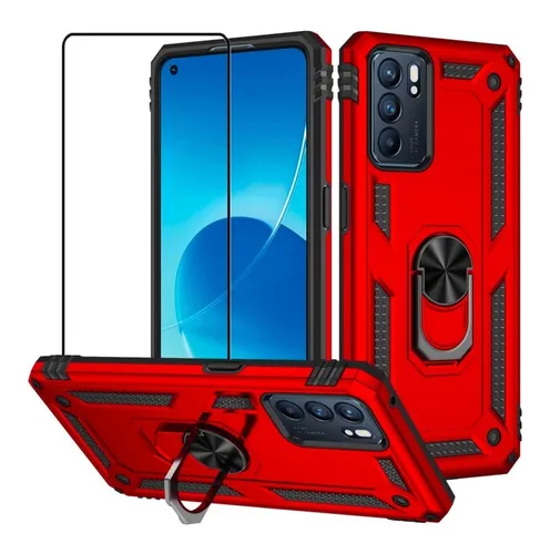 Funda Mate Uso Rudo Anillo E Imán Oppo Reno 6 5g Mica 9d Meses Sin