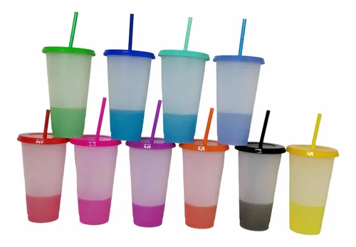 20 Vasos Magicos Cambian De Color Con Tapa Y Popote 700ml Envío Gratis