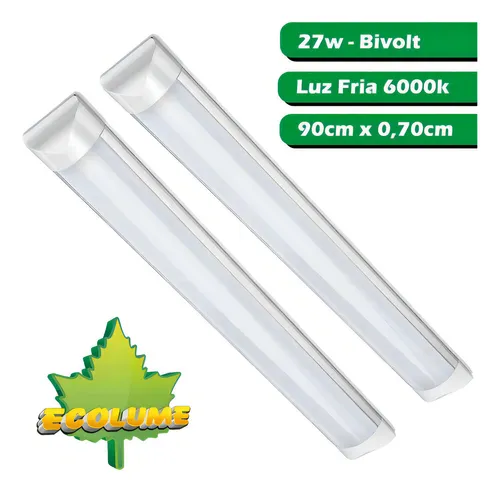 Kit 02 Lampada Luminaria Led Slim Escritório 90cm Luz Branca Cor Branco ... Kit 02 Lampada Luminaria Led Slim Escritório 90cm Luz Branca Cor Branco ...