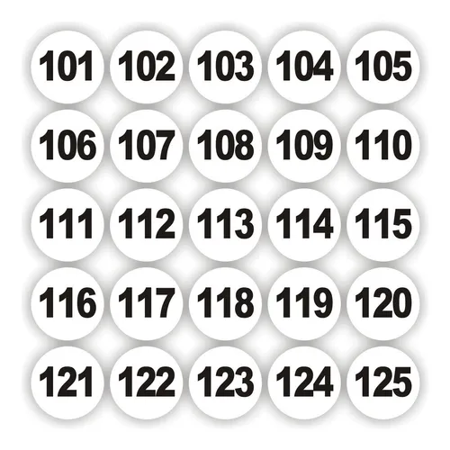 Adesivos Numerados 101 A 150 Redondo Fundo Branco Medida 5cm | MercadoLivre