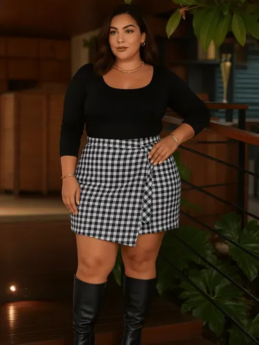 Saia Envelope Transpassada Plus Size Xadrez Festa Junina | Parcelamento ...