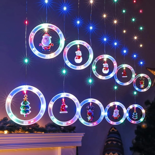 Serie De Luces Navideñas Cascada Aro Con Figuras Multi Meses Sin