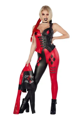 Dc Batman Disfraz Cosplay Harley Quinn Conjunto Completo Chaqueta