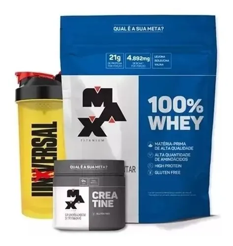 Kit 100 Whey 900g Creatina 150g Max Brinde Coqueteleira Frete Grátis