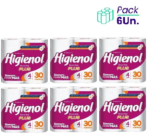 Papel Higienico Doble Hoja Plus 30m 4u Higienol Pack X6