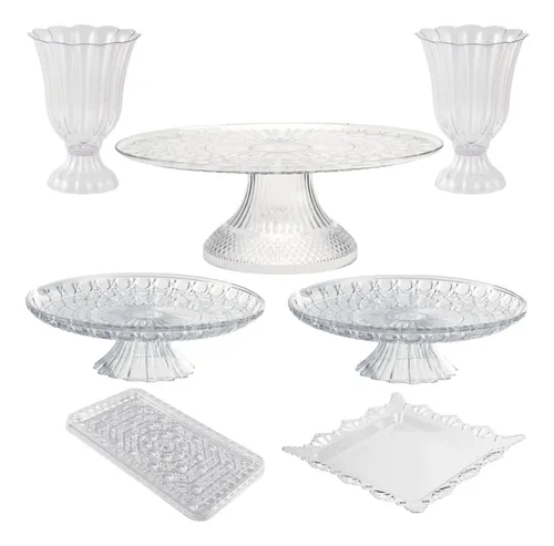 Kit 1 Boleira 30cm+2 Boleira 23cm+2 Bandeja +2 Vaso | Frete grátis
