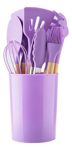 Set 12 Utensilios Cocina Silicona Antiadherente Mango Madera Cuotas