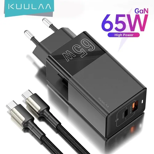 Cargador Carga Rapida Kuulaa 65w + Cable 100w 2mts Usb-c Gan Cargador Carga Rapida Kuulaa 65w + Cable 100w 2mts Usb-c Gan