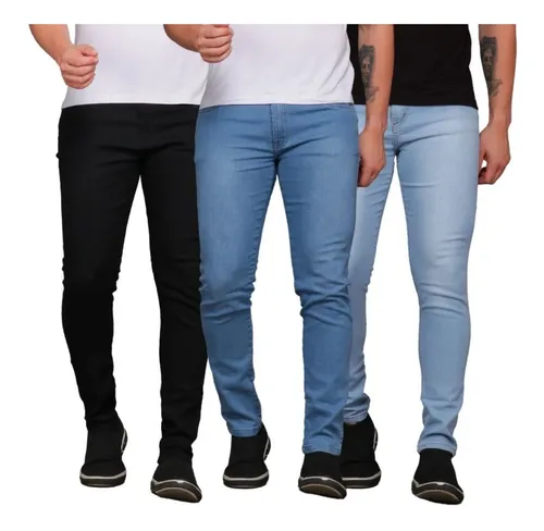 Kit C 3 Calça Jeans Sarja Masculina Skinny Lycra Colorida Frete Grátis