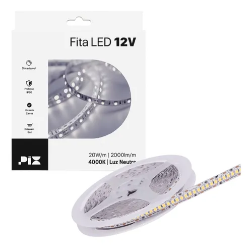Fita Led 20w/m Pix 4000k 240led Branco Quente 5 Metros Ip20 | Frete grátis