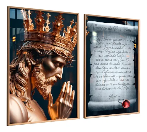 Quadro Jesus Dourado Oração Pai Nosso Bíblico Duas Peças | Parcelamento ... Quadro Jesus Dourado Oração Pai Nosso Bíblico Duas Peças | Parcelamento ...
