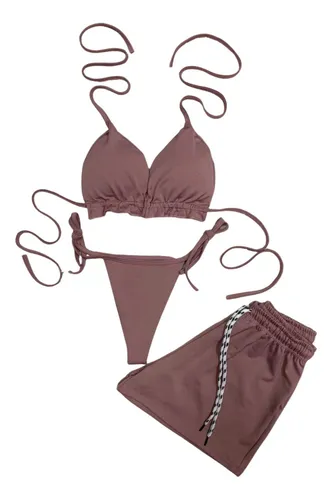 Conjunto Biquini Biquíni De Amarrar Short Gringas Model Mercadolivre