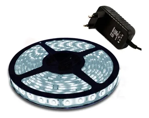 Tira Led 5050 De Color Blanco Frío Impermeable 5 Metros Con Fuente