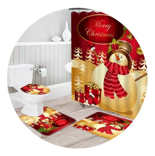 Set De Baño Más Cortina Impermeable Para Ducha Navideño Cuotas Sin