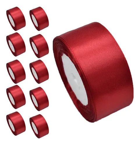 10 Rollos Satinado Decoracion Colores Listón 4cm 228 Metros Color Rojo ...