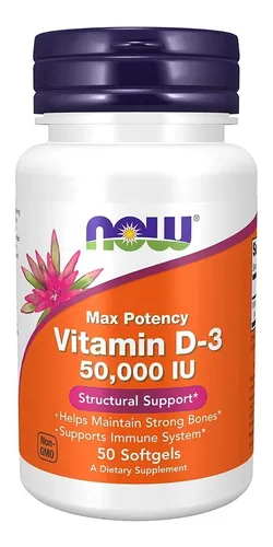 Vitamina D3 50000 UI Maxima Potencia Now 50 Cápsulas Blandas Sabor Neutro | Frete grátis