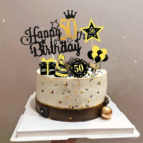 16 Pcs Black Gold Glitter Happy 50th Birthday Cake Topper Fa Cuotas