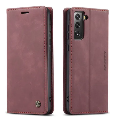 Funda De Piel Con Tapa Para Samsung S21 S22 Ultra S23 Plus Color Rojo