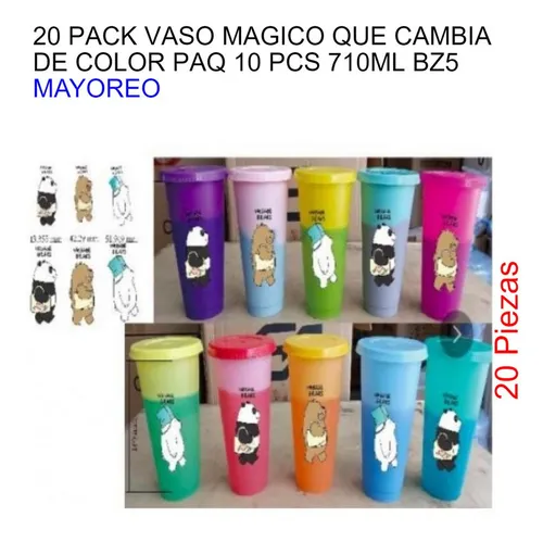 20 Pack Vaso Magico Que Cambia De Color Paq 10 Pcs 710ml Bz5 Meses