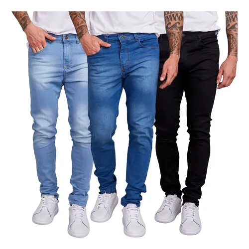 Kit 3 Calça Jeans Sarja Masculina Skinny Slim Lycra Colorida Frete Grátis