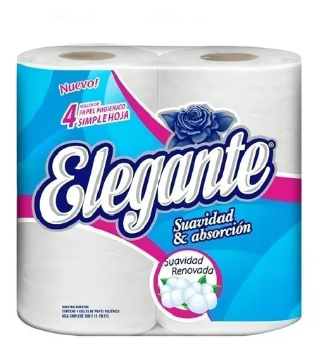 Papel Higiénico Elegante Suavidad Y Absorcion Hoja Simple 30 M De 4 U