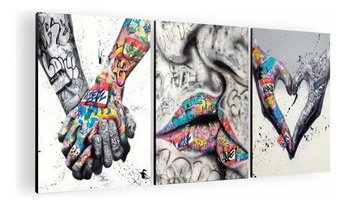 Cuadro Decorativo Mural Triptico Human Love 90x42 Cm Cuotas Sin Interés