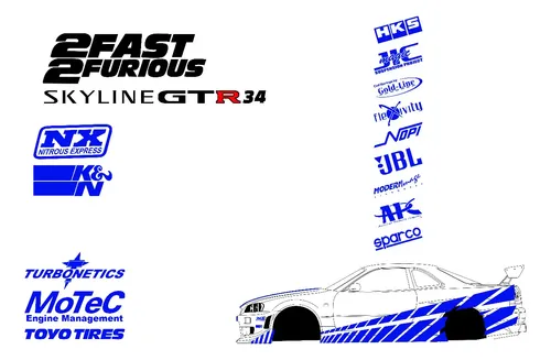 Kit Calcomanías Nissan Skyline R34 Gt-r Rapido Y Furioso | Meses sin ...