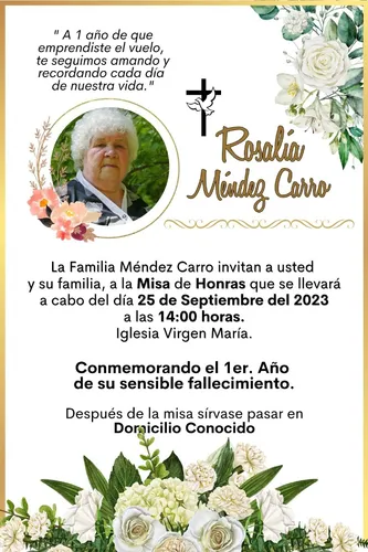 Invitación Aniversario Luctuoso Novenario Esquela Digital M1 Invitación Aniversario Luctuoso Novenario Esquela Digital M1