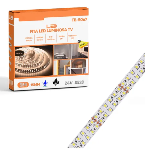 Fita Led 5 Metros Smd 2835 240 Led Metro 15mm Ip20 24v Branco Neutro