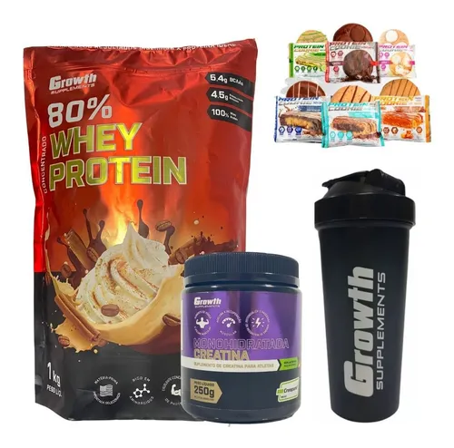 Kit Whey Protein 80 Creatina Creapure Growth Brinde