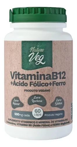 Ácido Fólico + Vitamina B12 + Ferro - Vegano - Nathure Veg Ácido Fólico + Vitamina B12 + Ferro - Vegano - Nathure Veg